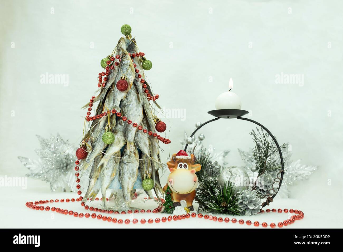 This Christmas tree is made of dried fish. New year for the fisherman ...