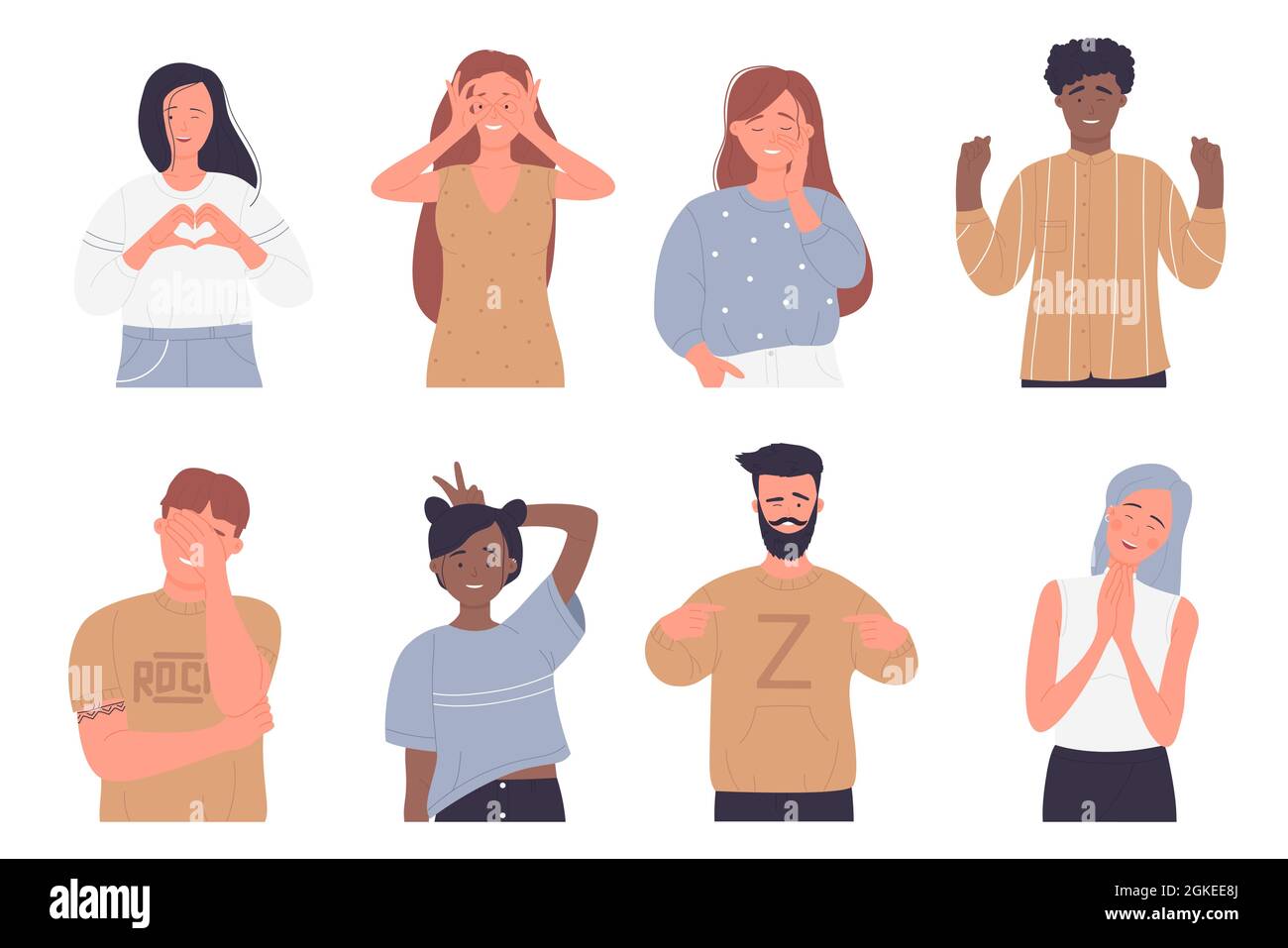 Fun people vector illustration set isolated. Cartoon happy man woman ...