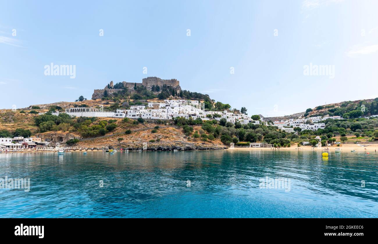 Acropolis of Lindos, ancient citadel on a steep cliff, Lindos, Rhodes ...