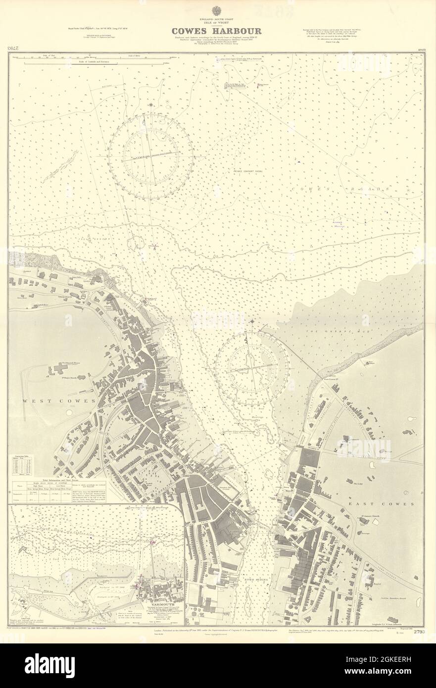 Cowes harbour, Isle of Wight. Yarmouth. ADMIRALTY sea chart 1881 (1954 ...