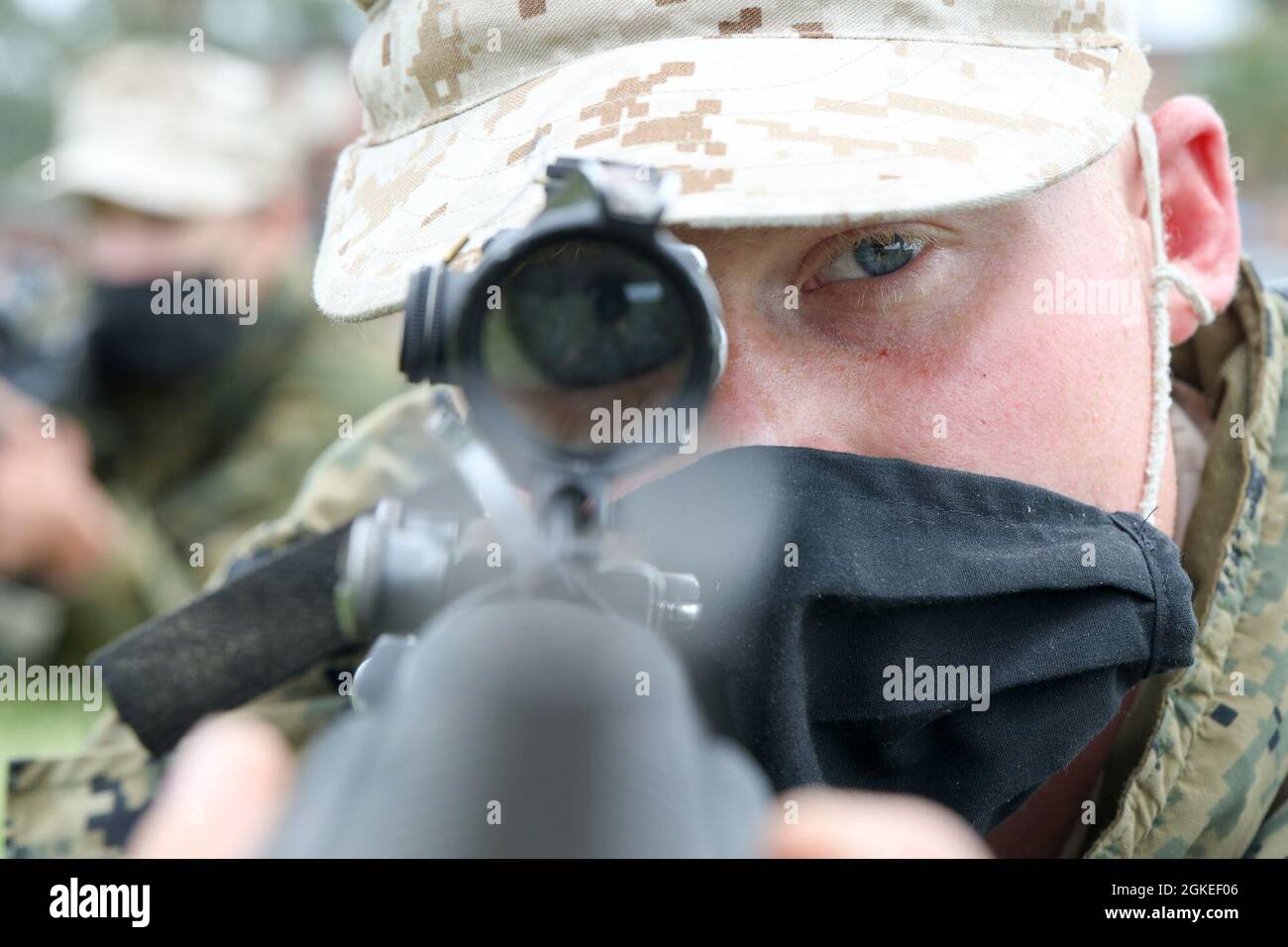 A recruit with Delta Company, 1st Recruit Training Battalion, looks ...