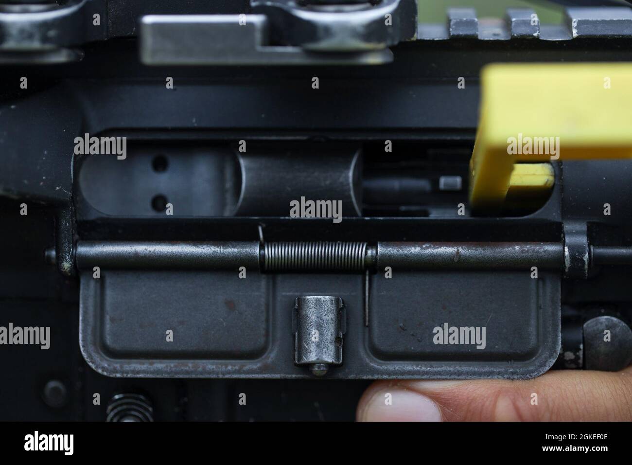 A flag safety is inserted into the chamber of a M16-A4 Service Rifle ...