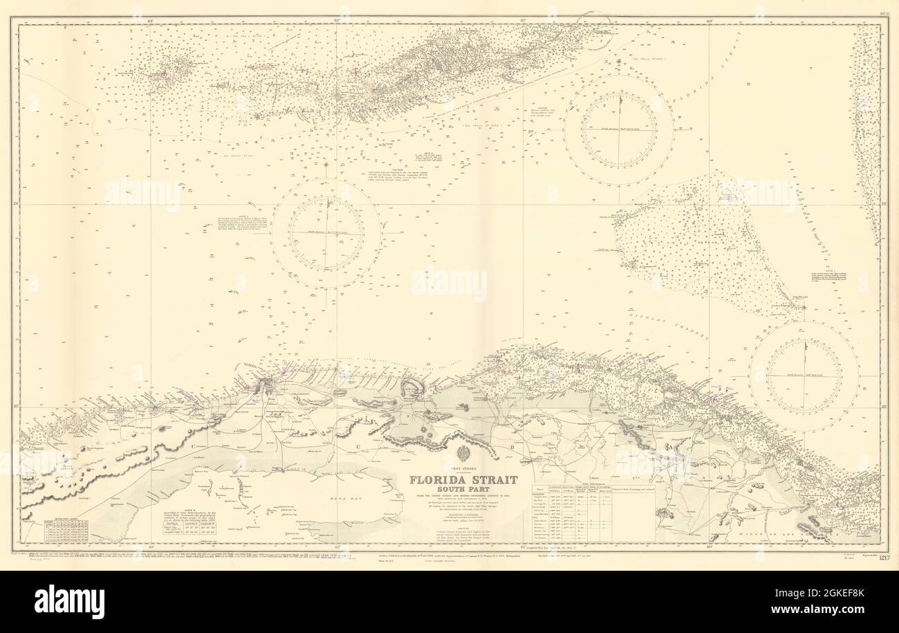 Florida Strait & Keys. Northern Cuba. ADMIRALTY sea chart 1890 (1955 ...