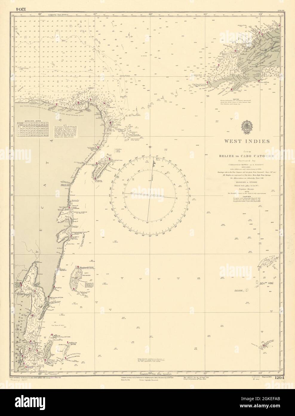 Belize Yucatan Western Cuba coast. Cozumel. ADMIRALTY sea chart 1839 ...