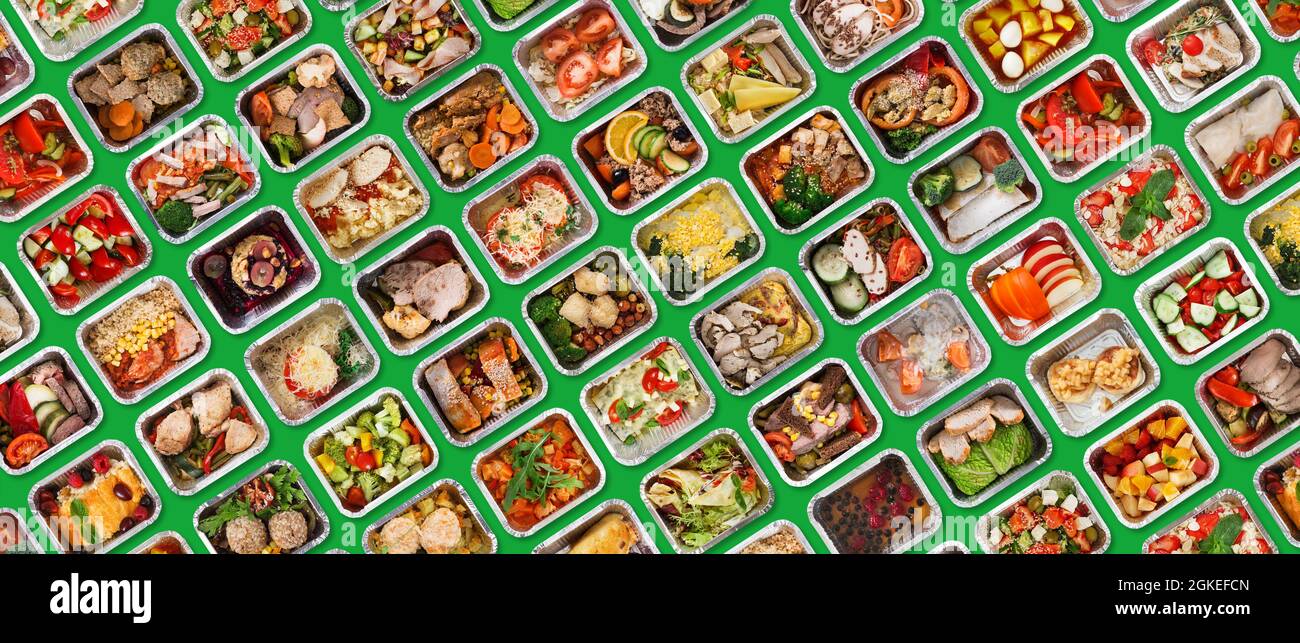 Creative Banner With Set Of Foil Containers Filled With Tasty Everyday ...