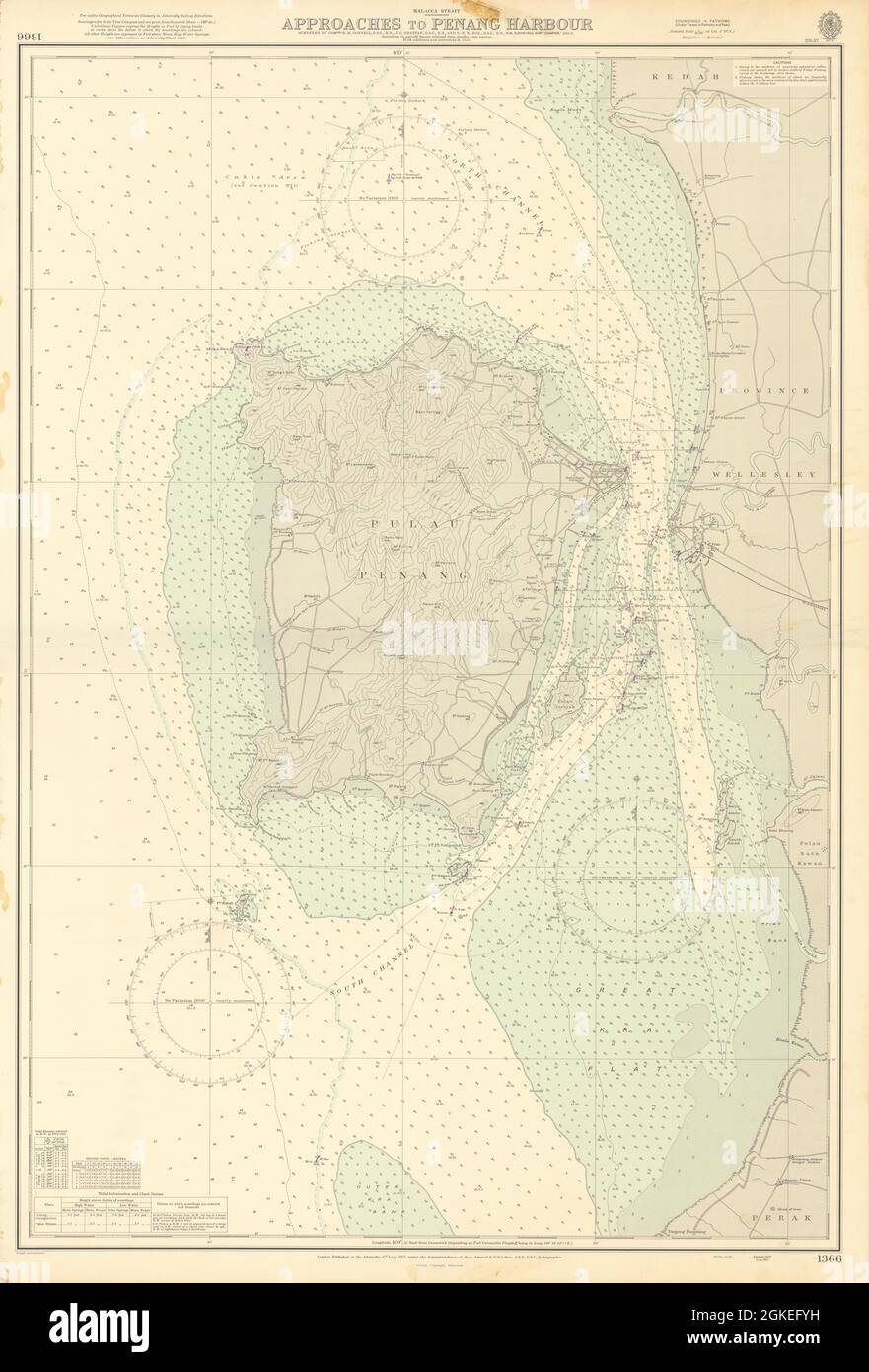 Penang Island & harbour approaches. Malaysia. ADMIRALTY sea chart 1957 ...