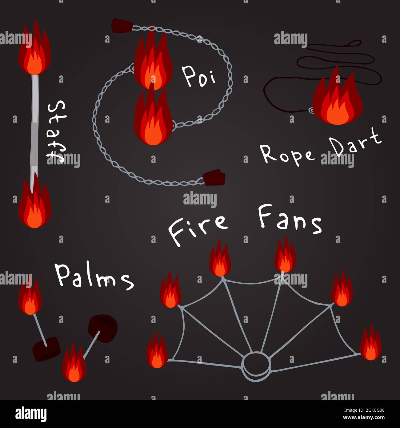Hand drawn design set. Fire show instrument Stock Vector Image & Art ...