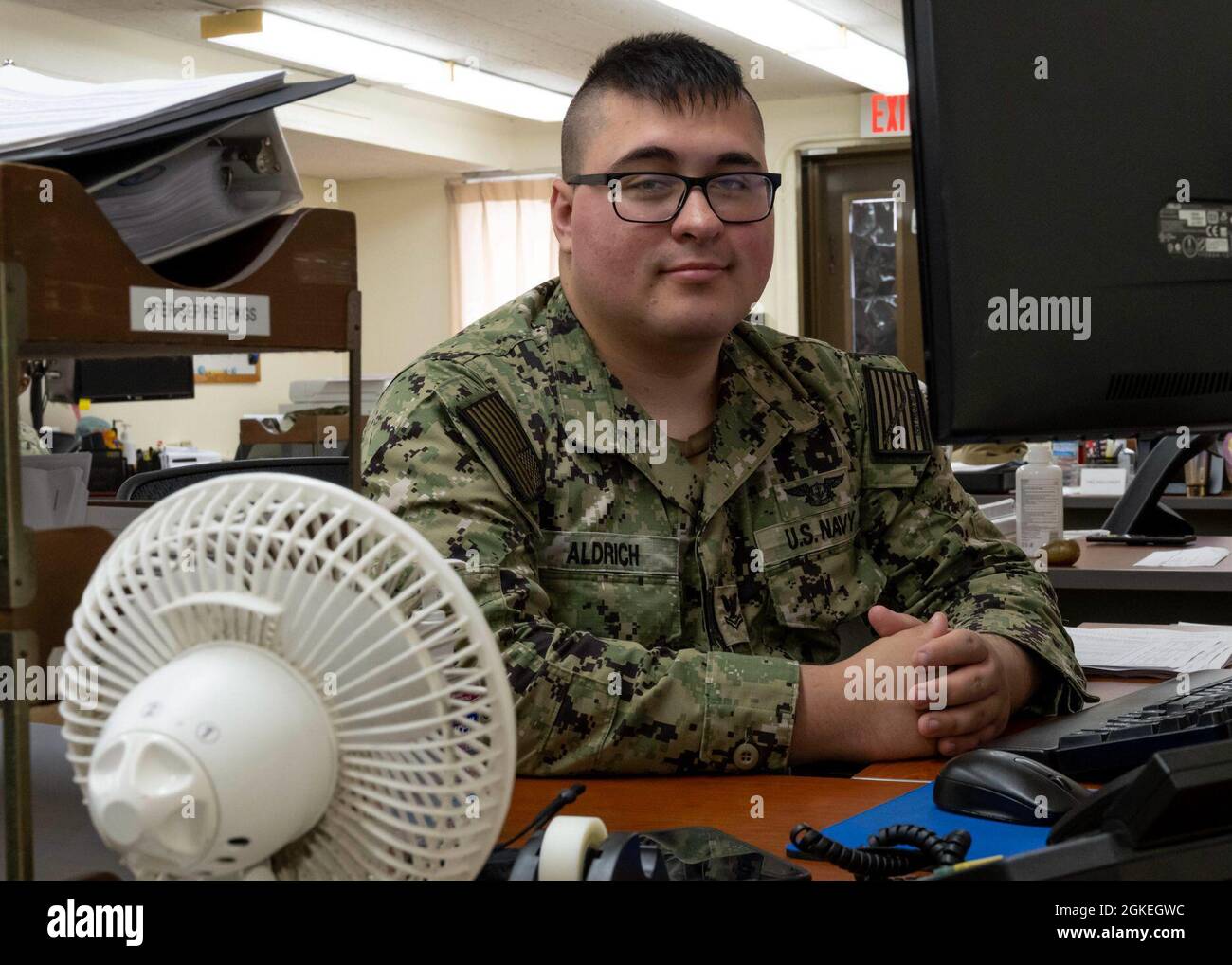 KADENA, Japan (Mar. 31, 2021) Yeoman 2nd Class Adam Aldrich, from ...