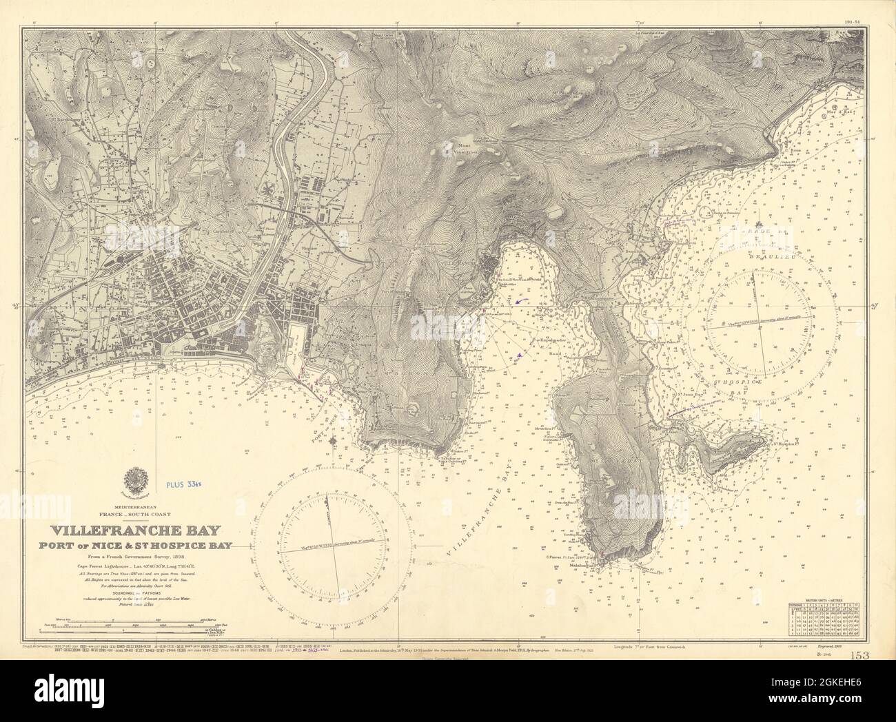 Nice Villefranche Bay Cap Ferrat Alpes-Maritimes ADMIRALTY chart 1909 ...