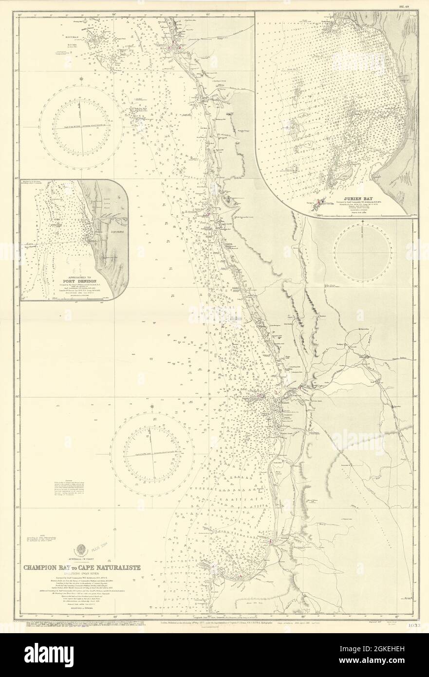 Western Australia coast Margaret River-Geraldton ADMIRALTY chart 1877 ...