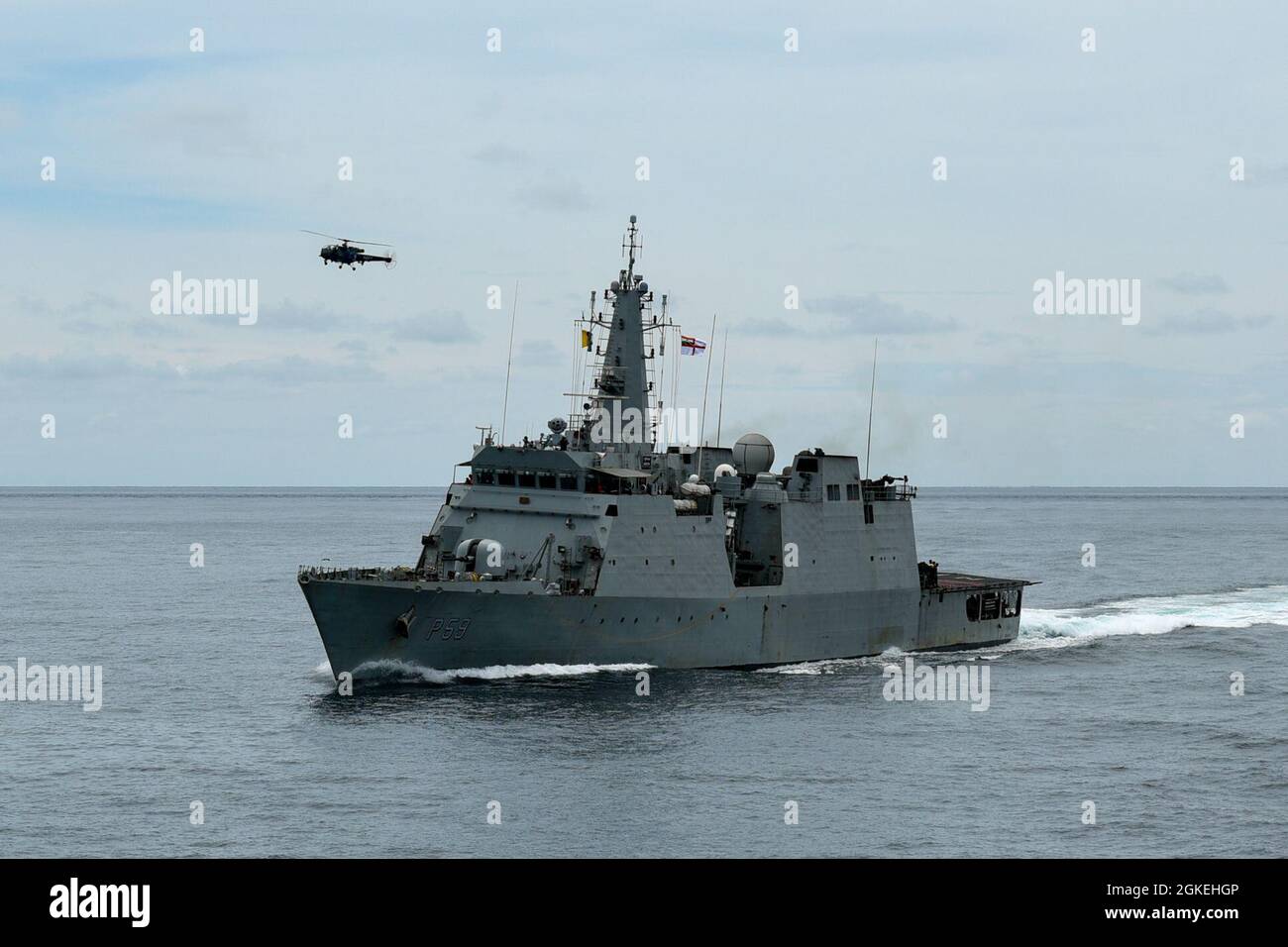 INDIAN OCEAN (March 31, 2021) An Indian Navy Chetak helicopter flies ...