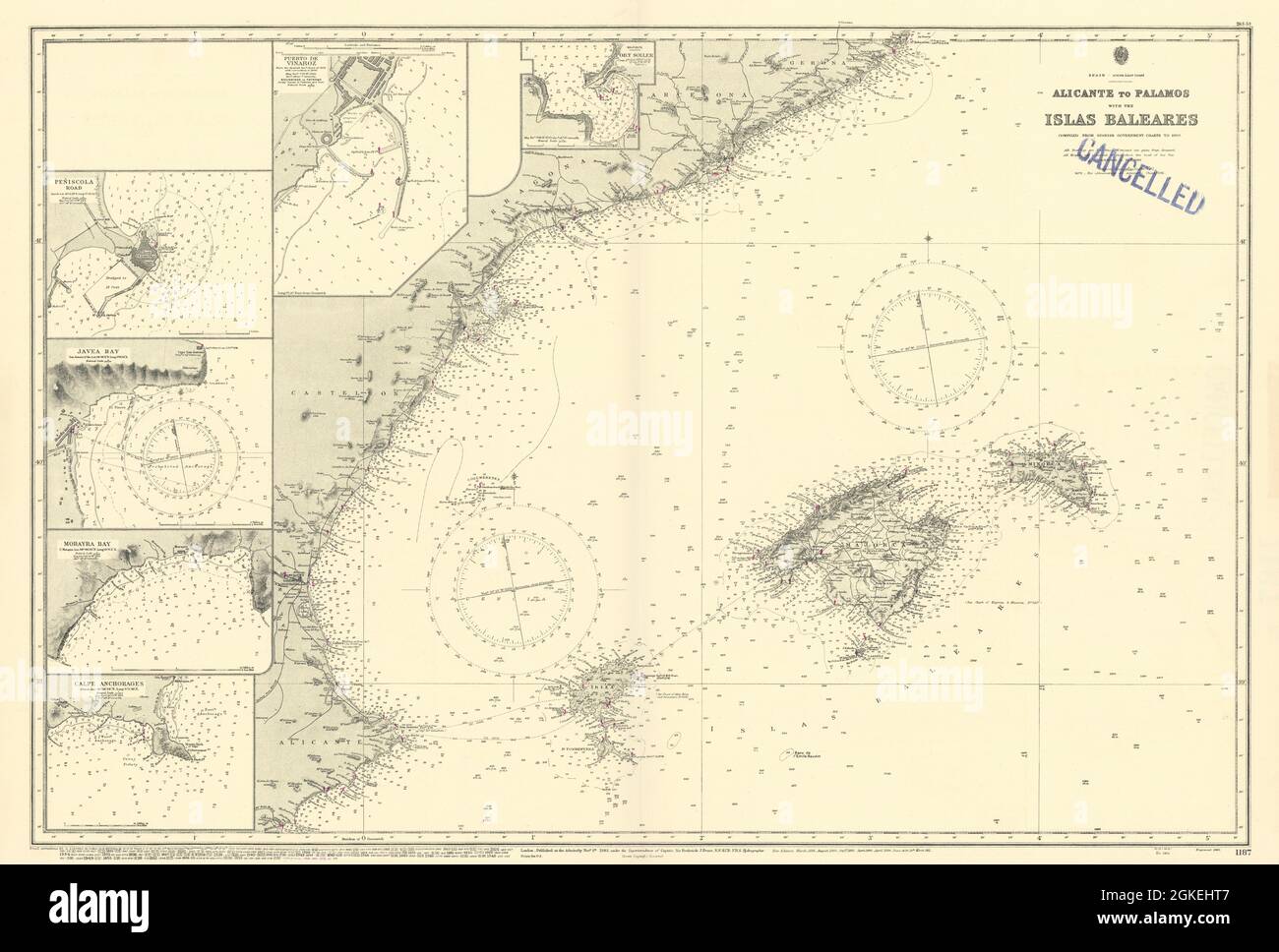 Balearics Catalunya Valencia coast ports ADMIRALTY sea chart 1882 (1955 ...
