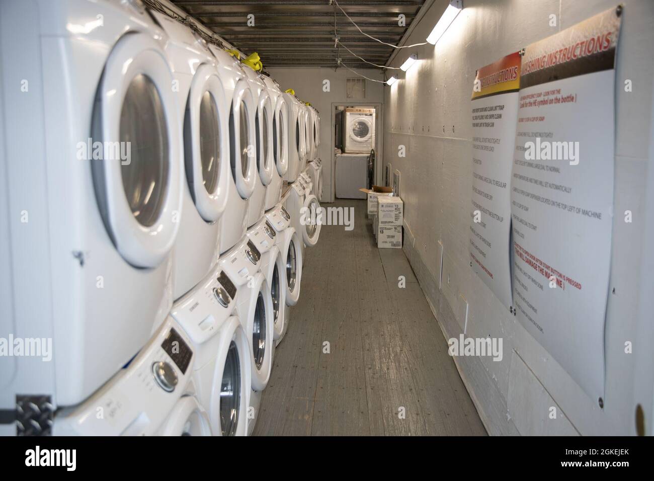 Laundry facilities in the temporary processing facility in Eagle Pass ...