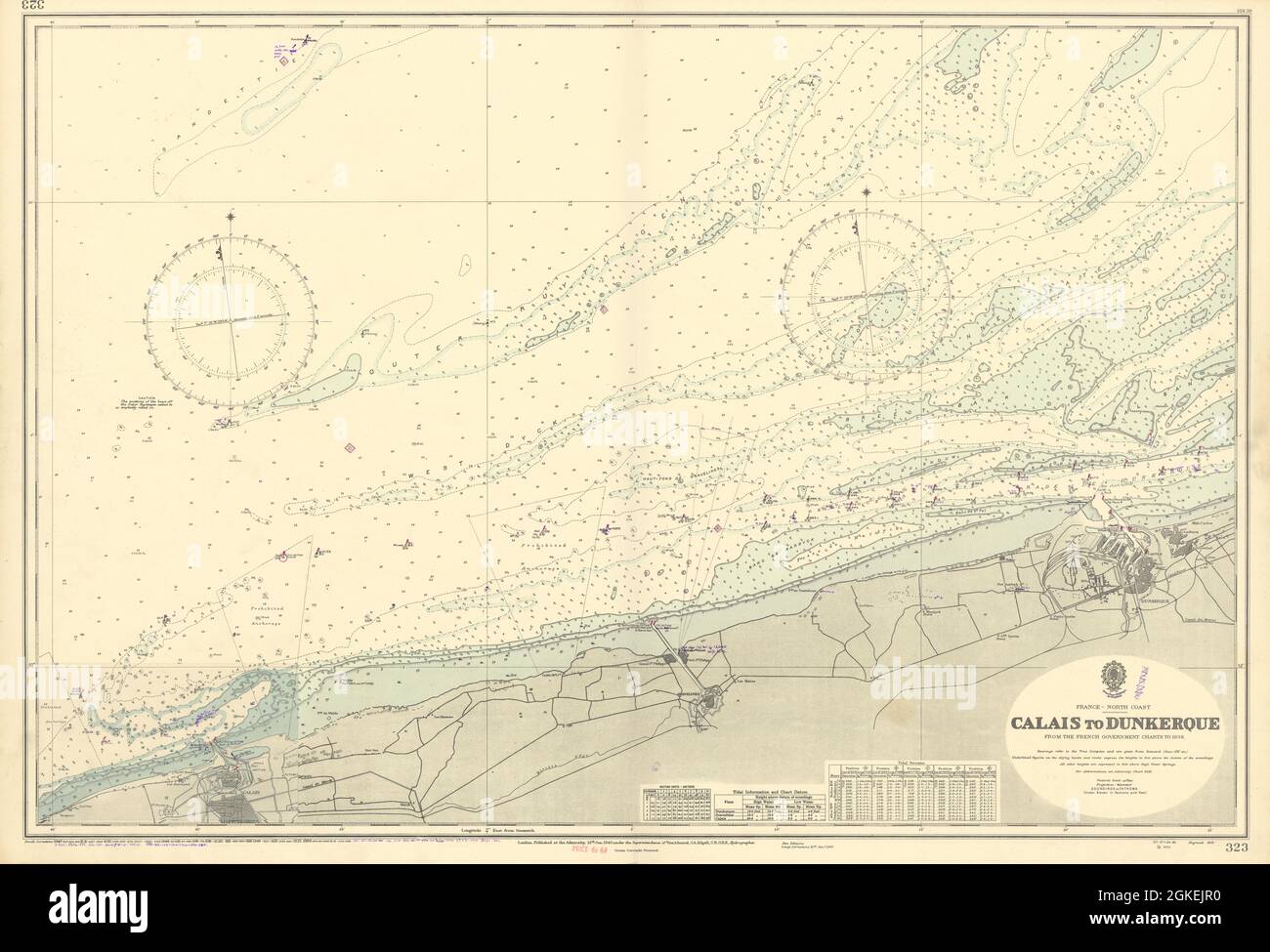 Calais-Dunkerque coast Nord Pas-de-Calais ADMIRALTY chart 1940 (1953 ...