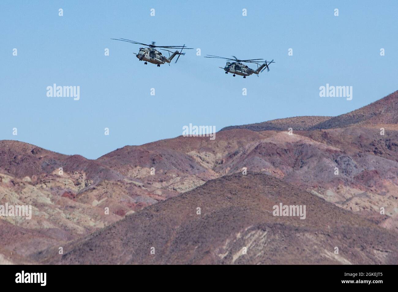 U.S. Marines with Marine Heavy Helicopter Squadron (HMH) 366 fly two CH ...