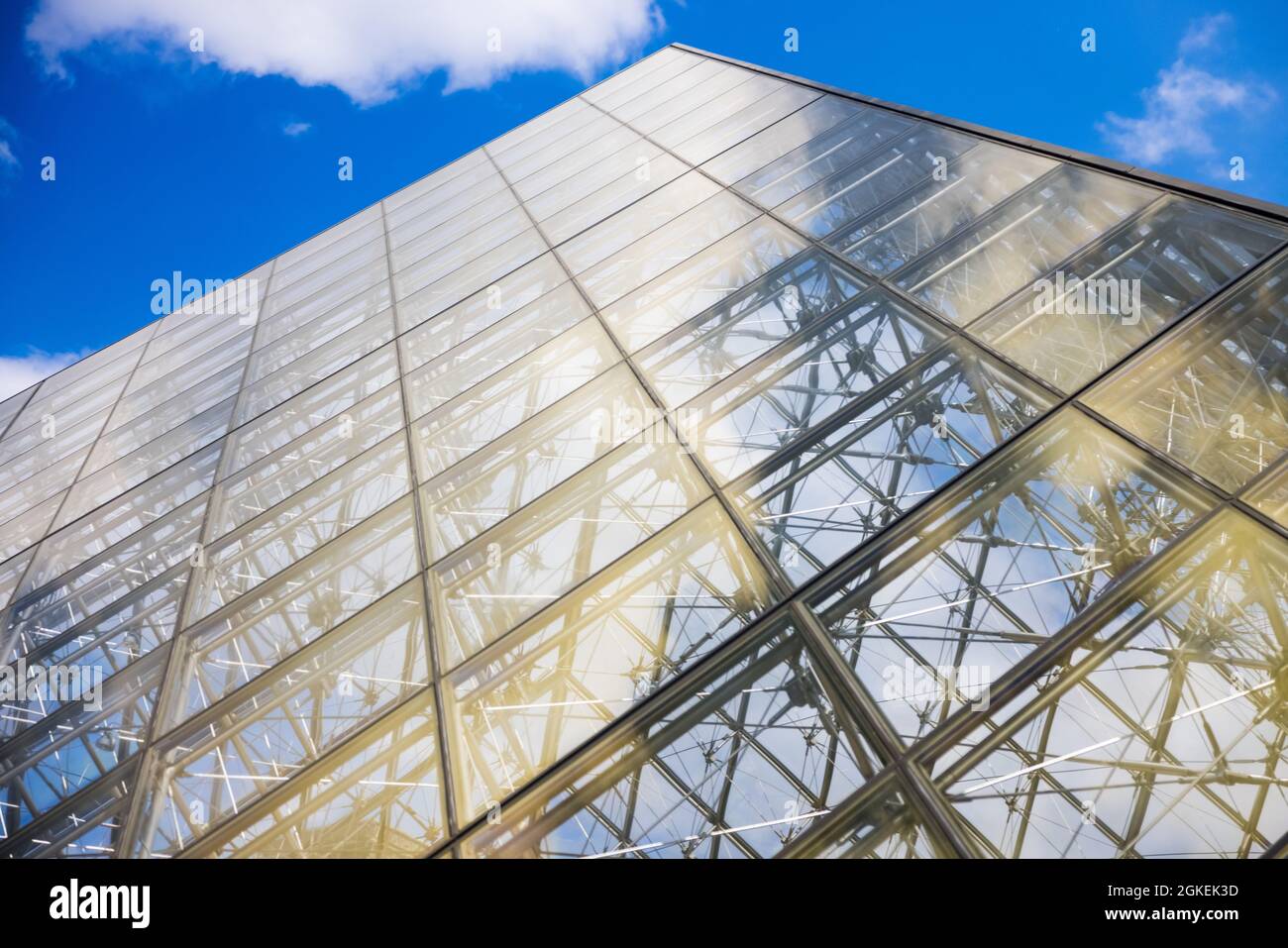 Closeup shot of the glass pyramid of the Louvre Museum in Paris, France ...