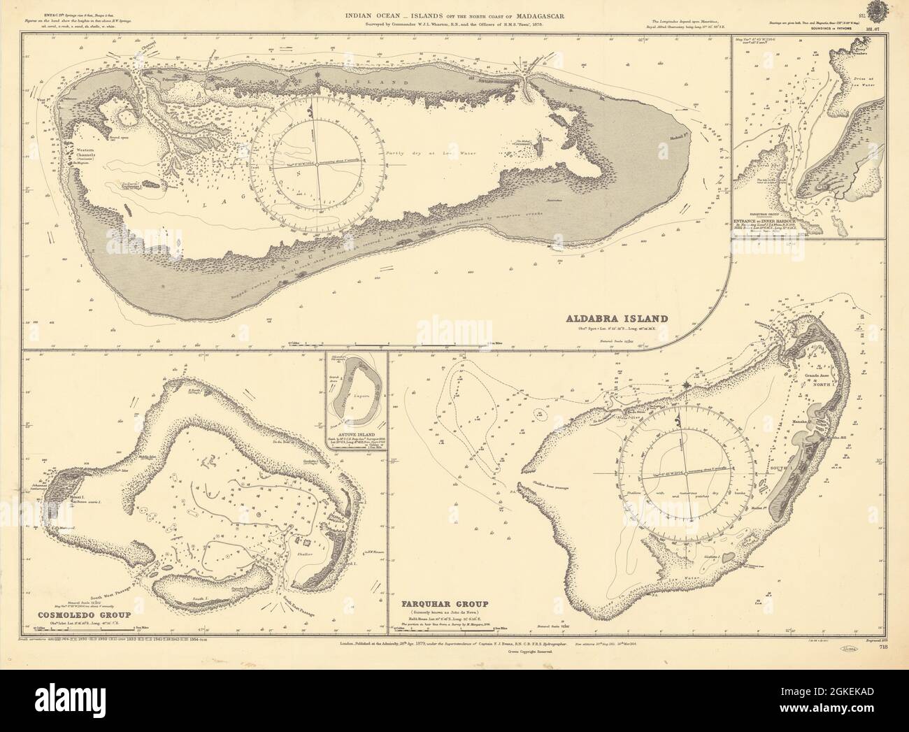 Seychelles Cosmoledo Aldabra Farquhar Atolls ADMIRALTY sea chart 1879 ...