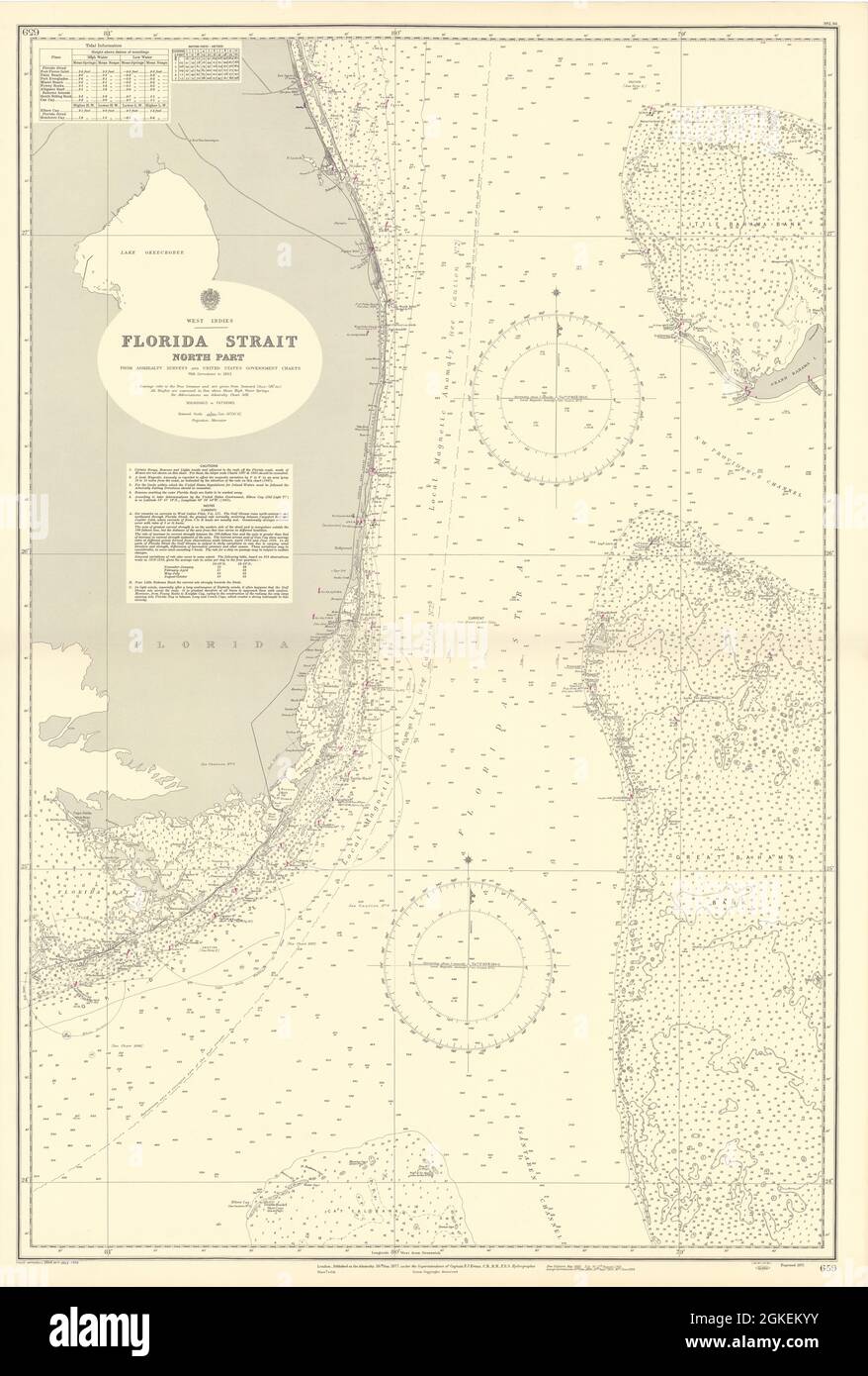 Northern Florida Strait. Miami Grand Bahama. ADMIRALTY sea chart 1877 ...