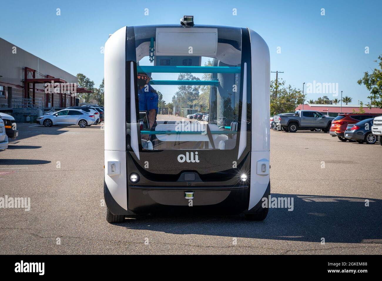 An autonomous electric shuttle called Olli travels on Marine Corps Air ...