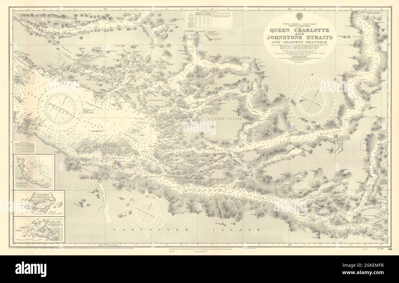 British Columbia Vancouver Isl. Johnstone Strait ADMIRALTY chart 1935 ...