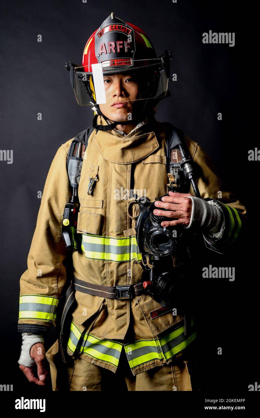 U.S. Marine Sgt. Qihang Lin, a station captain with Aircraft Rescue and ...