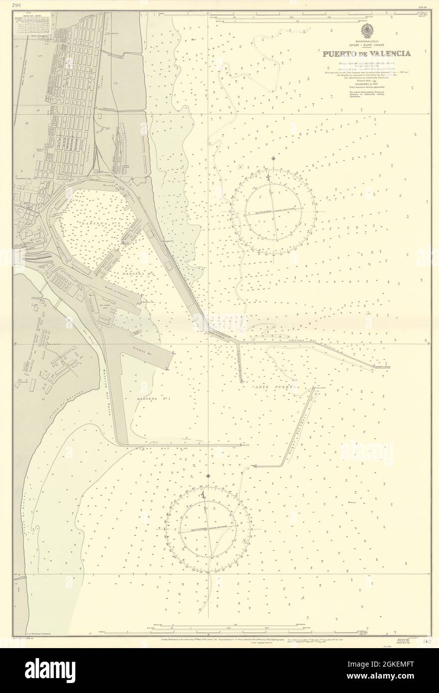 Puerto de Valencia, Spain. ADMIRALTY sea chart 1895 (1955) old vintage ...