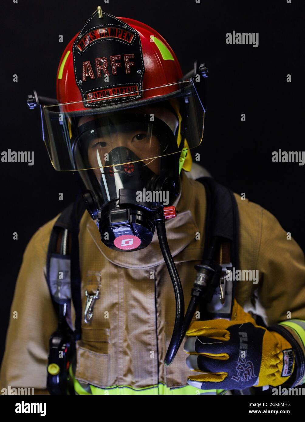 U.S. Marine Sgt. Qihang Lin, a station captain with Aircraft Rescue and ...