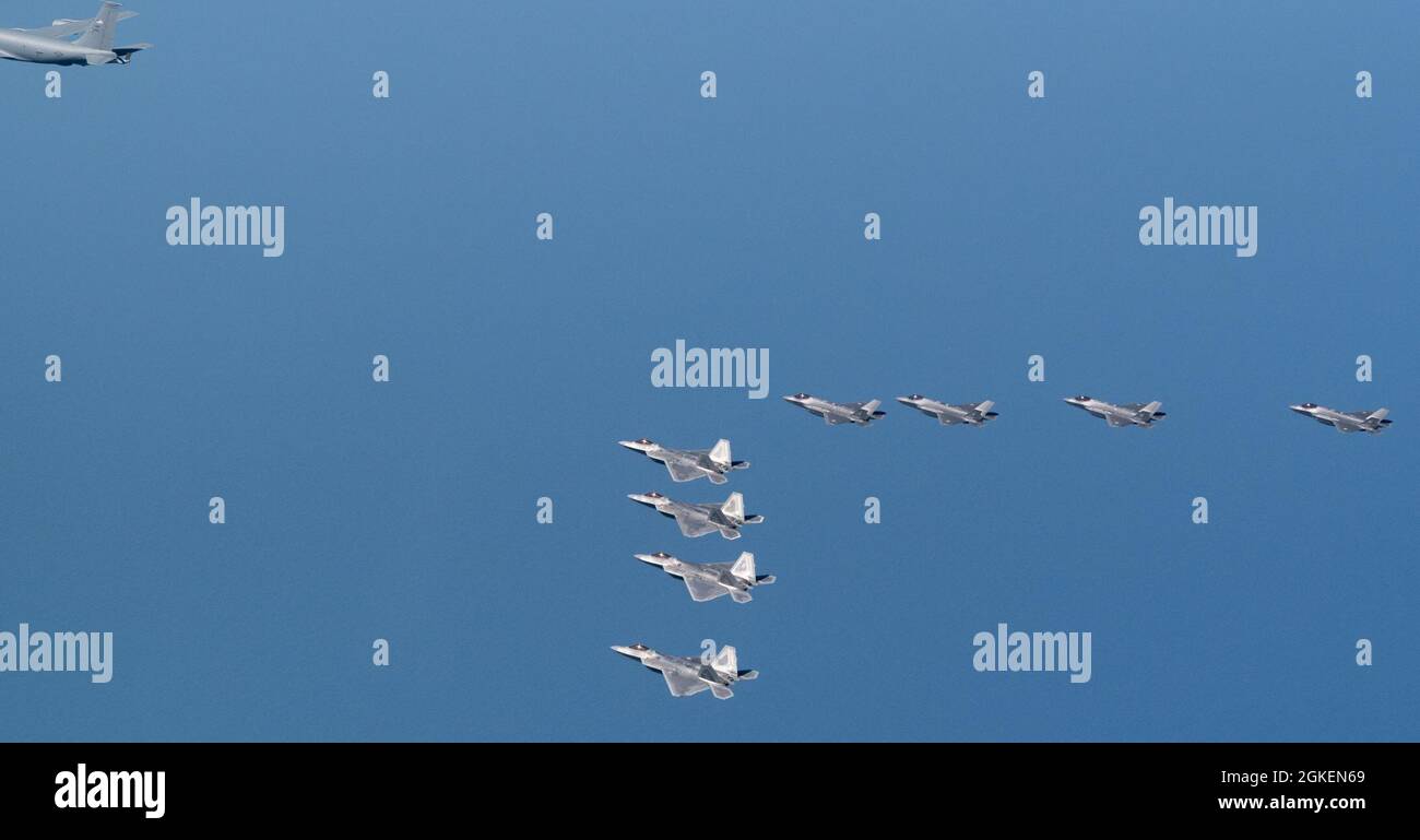 U.S. Air Force F-22 Raptors from the 199th Fighter Squadron and Japan ...