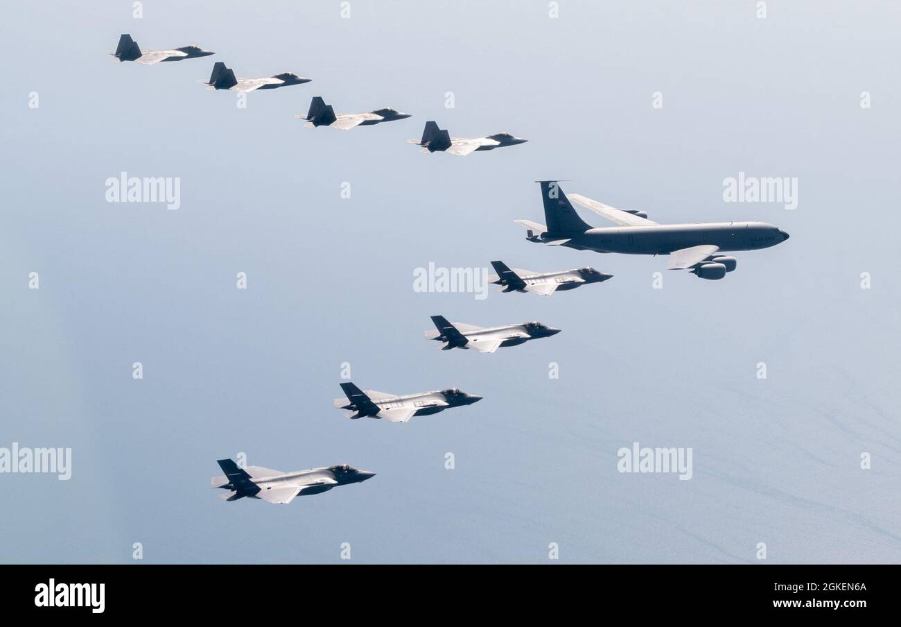 U.S. Air Force F-22 Raptors from the 199th Fighter Squadron and Japan ...