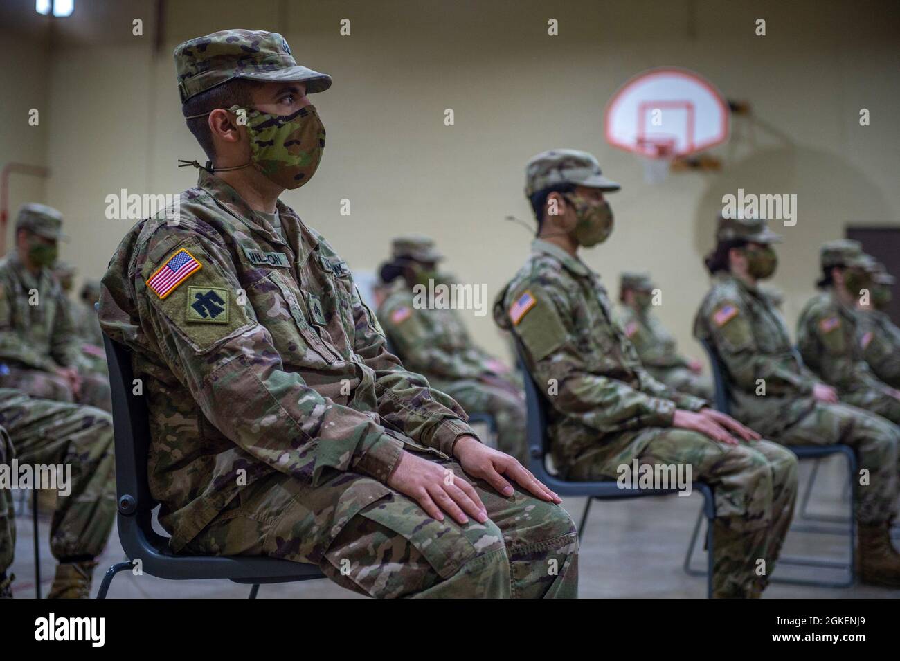 Soldiers assigned to the 345th Combat Sustainment Support Battalion sit ...