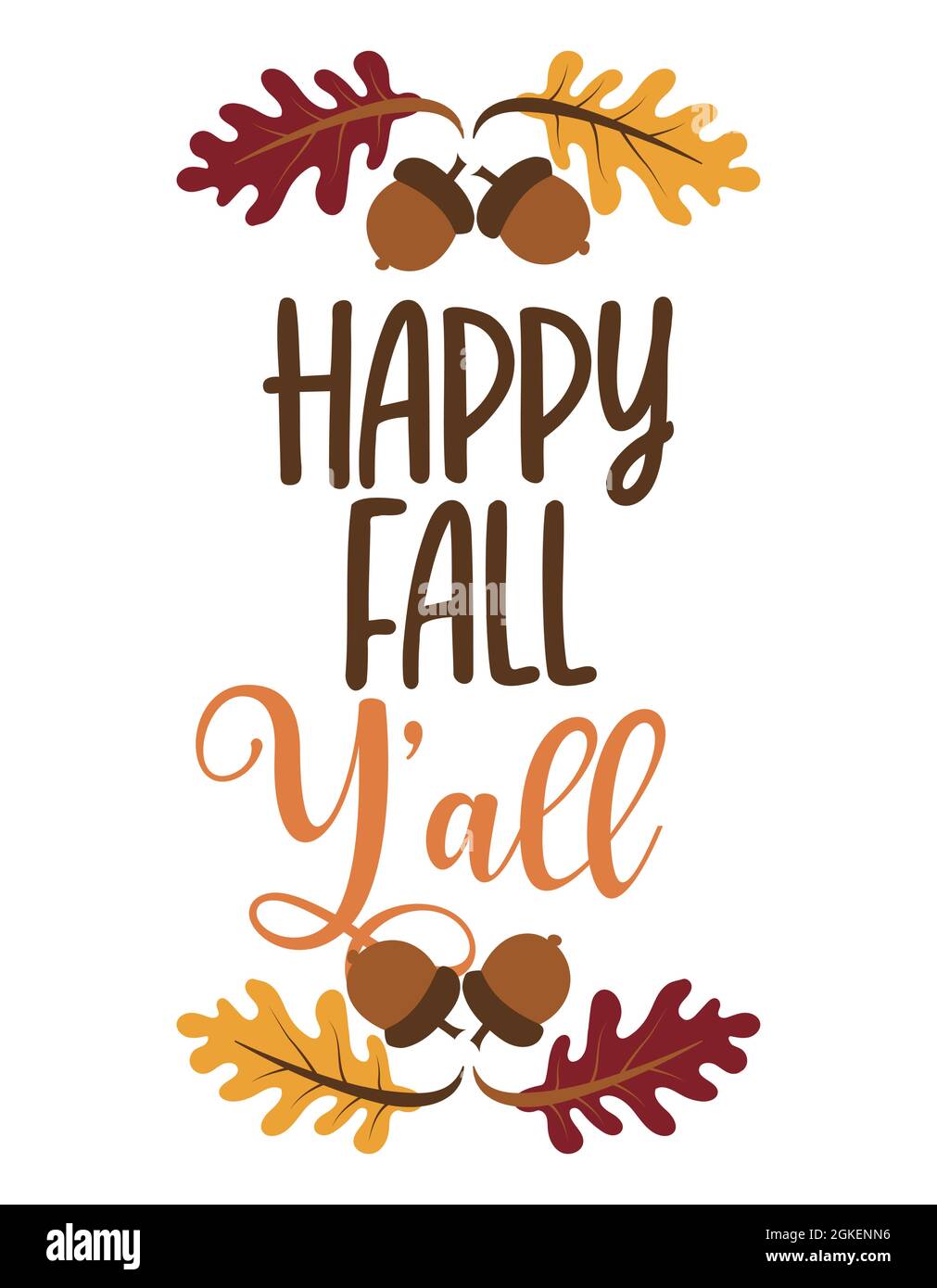 Happy Fall Y'all - Hand drawn vector text. Autumn color greeting poster ...
