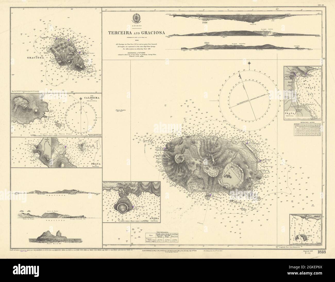 Azores. Terceira & Graciosa islands/harbours ADMIRALTY sea chart 1849 ...