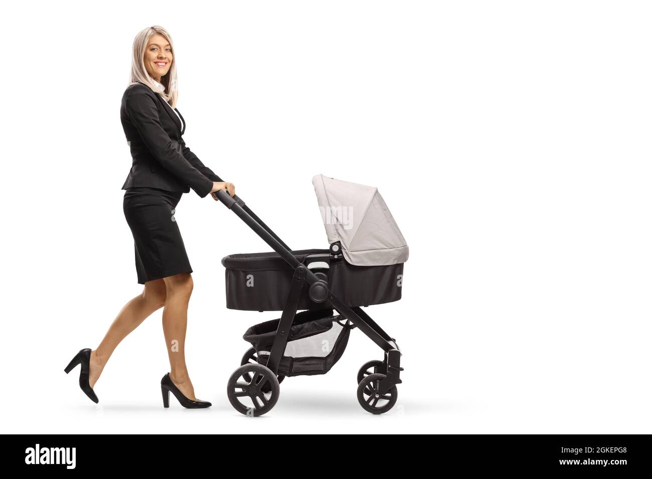 Full length shot of a professional woman pushing a baby stroller ...