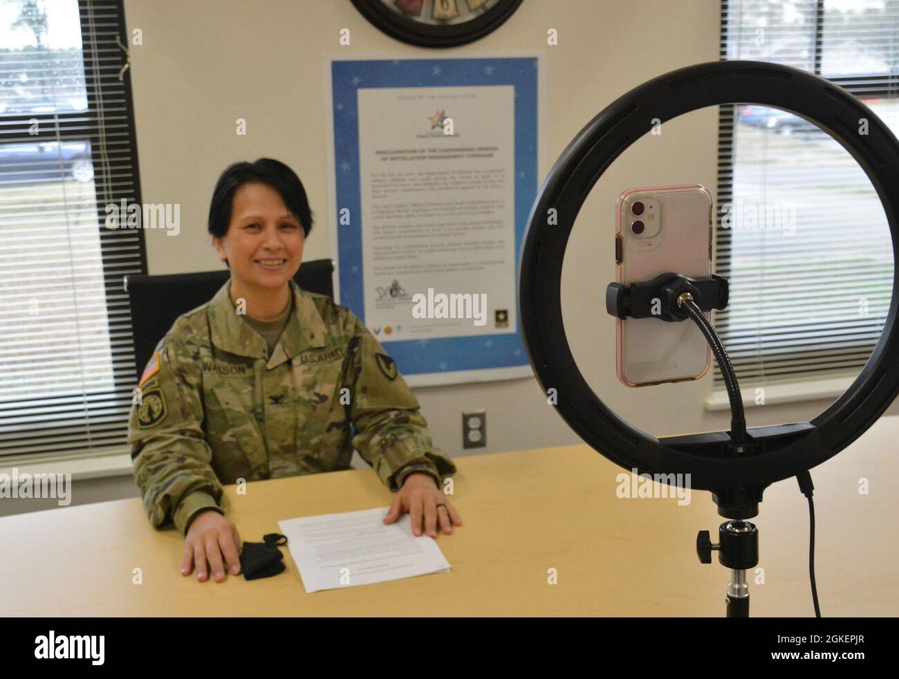 Col. Karin L. Watson, Fort Lee garrison commander, discusses the ...