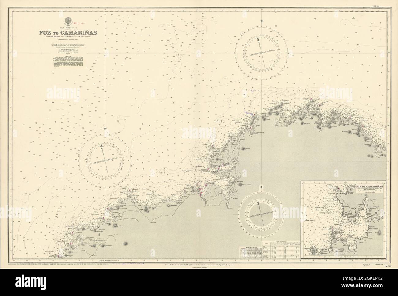 Galicia Spain coast. Foz-Camariñas La Coruña ADMIRALTY sea chart 1935 ...