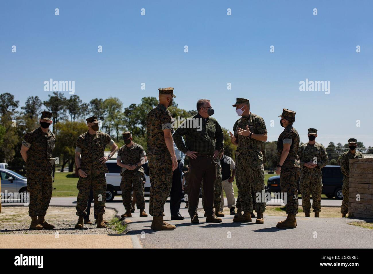 U.S. Navy Cmdr. Andy Litteral, Public Works Officer, and Marine Col ...