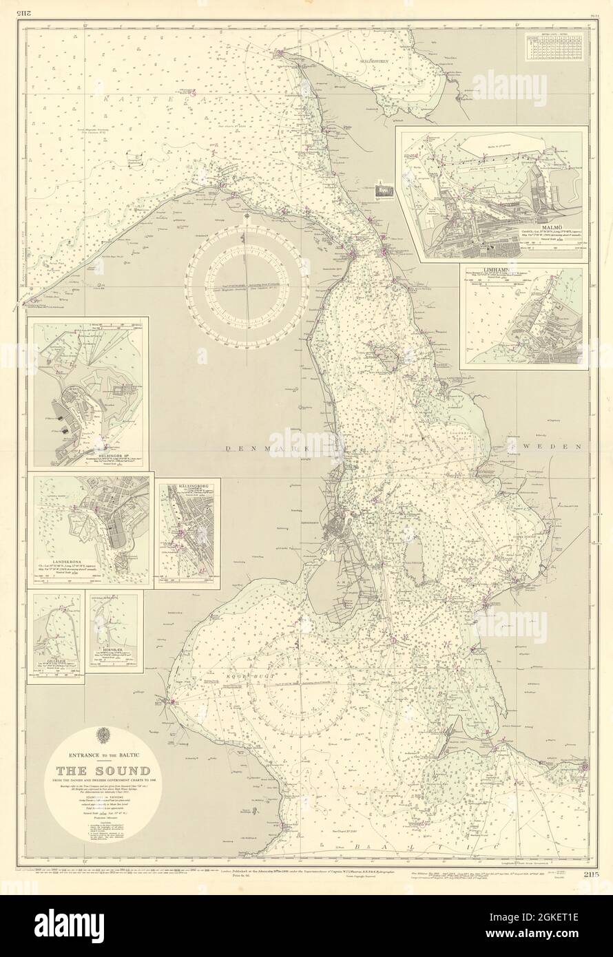 Oresund ports Baltic Malmӧ Copenhagen ADMIRALTY sea chart 1886 (1954 ...