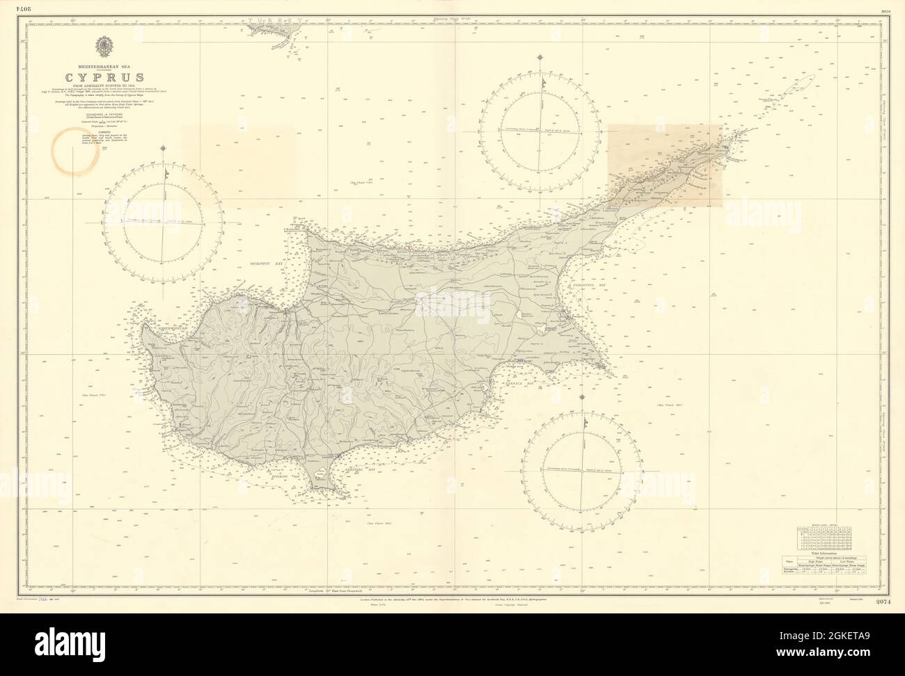 Cyprus. Mediterranean Sea. ADMIRALTY sea chart 1954 (1955) old vintage ...