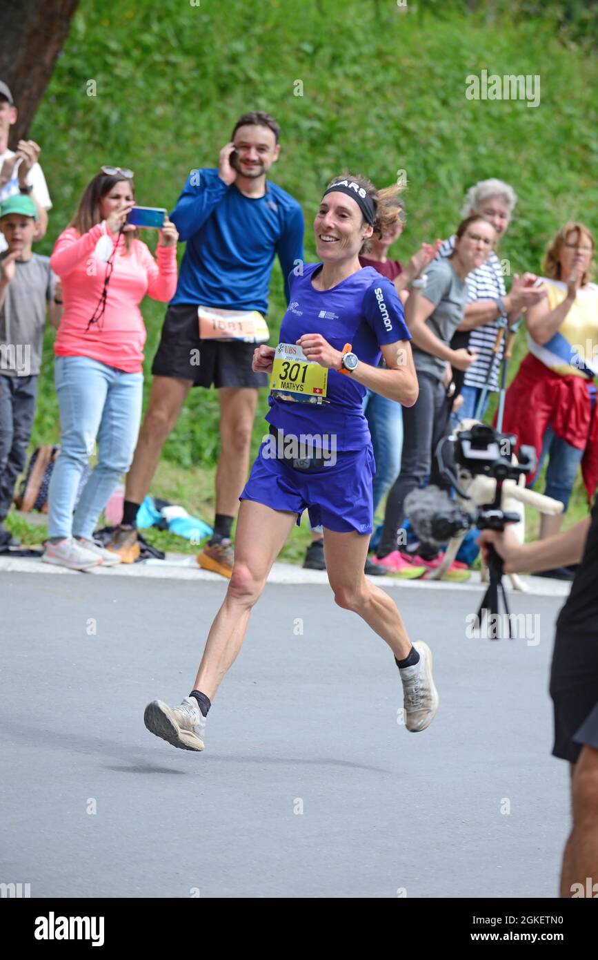Zinal, SWITZERLAND - AUGUST 7: Maude MATHYS winning the Sierre-Zinal ...