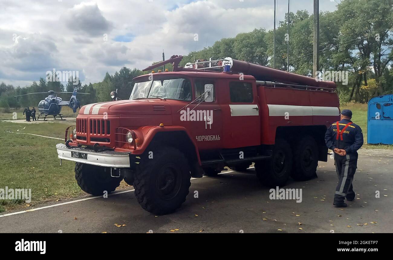 14 September 2021, Ukraine, Tschernobyl: A Soviet-designed fire truck ...