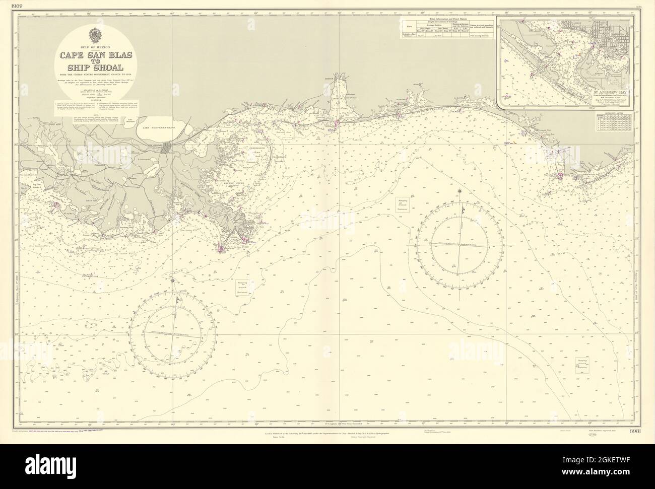 Louisiana Alabama Florida Gulf of Mexico ADMIRALTY sea chart 1953 (1956 ...