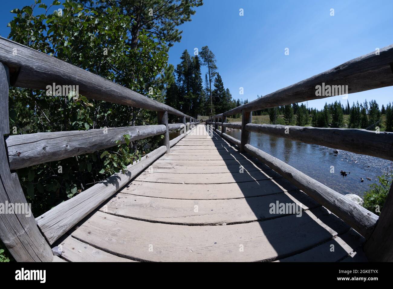 Bridge walkway along the String Lake trail in Grand Teton National Park ...
