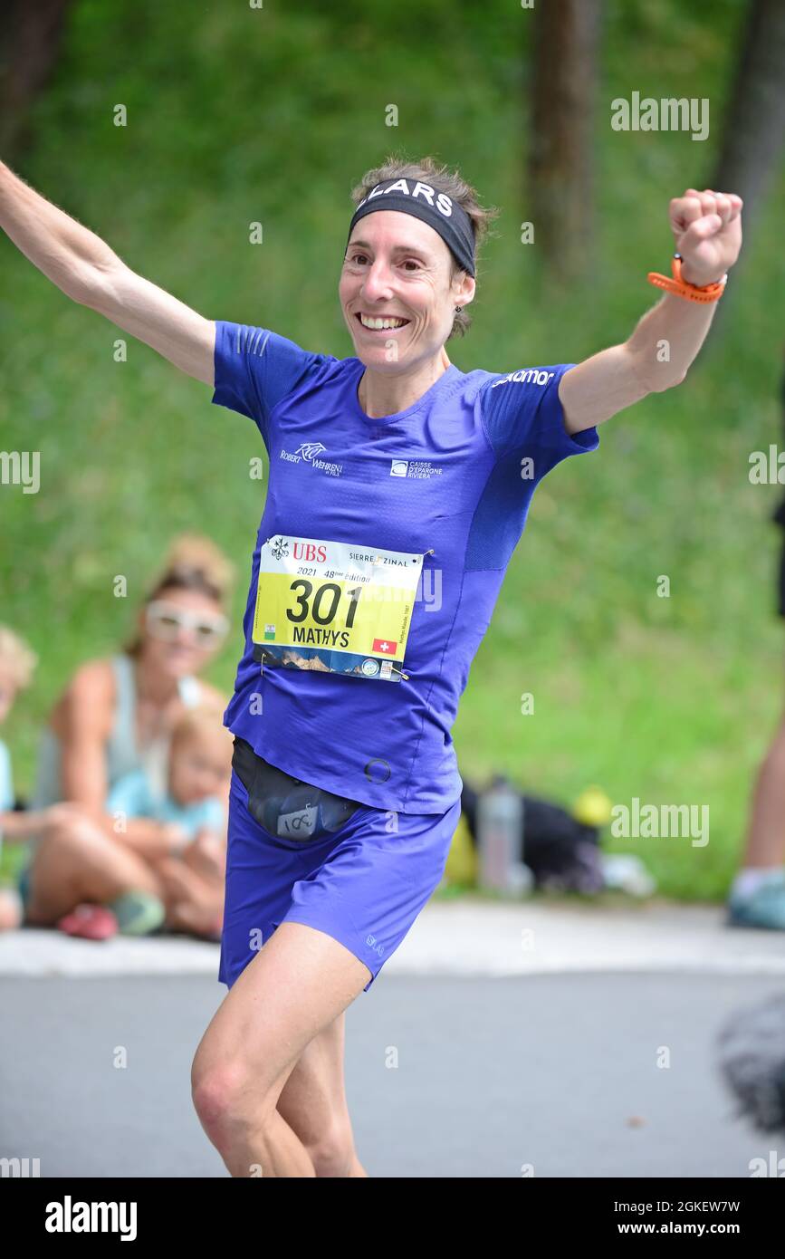 Zinal, SWITZERLAND - AUGUST 7: Victorious Maude MATHYS winning the ...