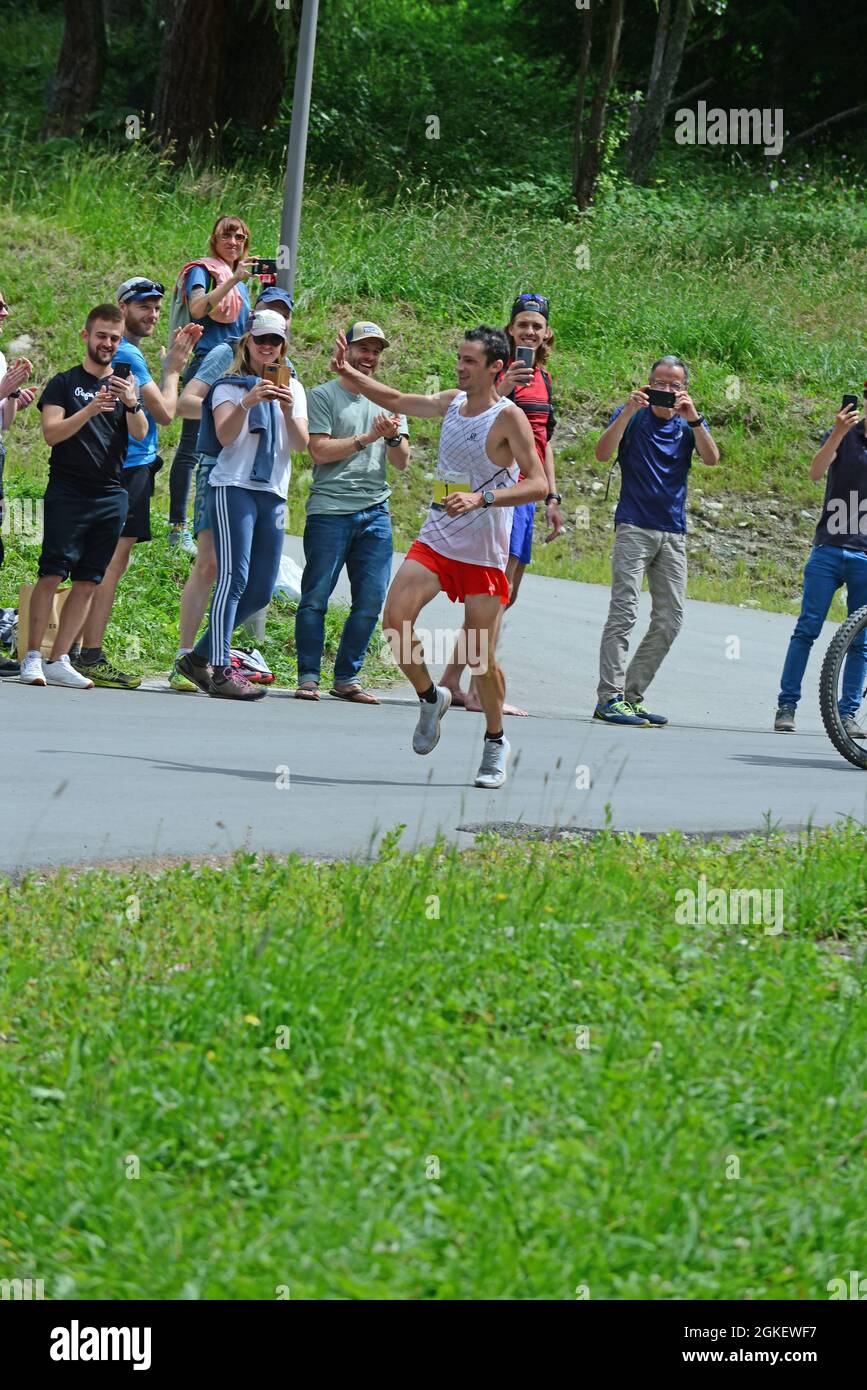 Zinal, SWITZERLAND - AUGUST 7: Kilian JORNET (ESP) winning the Sierre ...