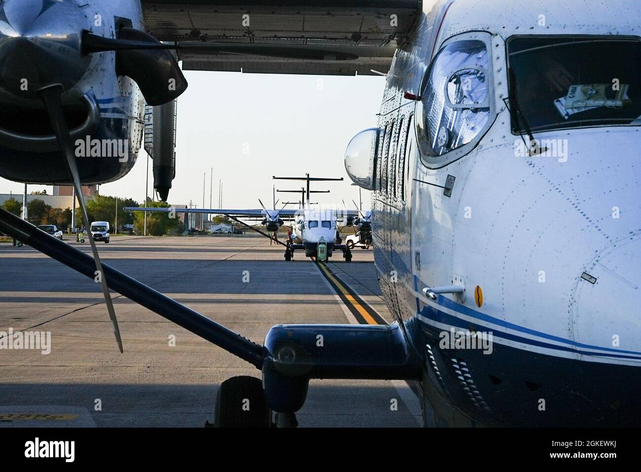 Several C-145A aircraft are parked on the flightline at Duke Field ...