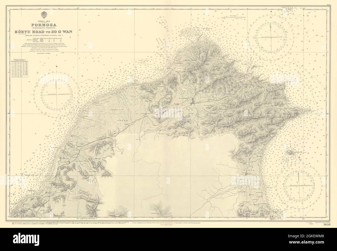 Northern Formosa / Taiwan. Taihoku / Taipei. ADMIRALTY sea chart 1907 ...