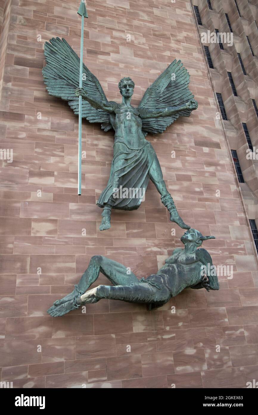 Jacob Epstein's bronze sculpture St Michael's victory over the Devil on ...