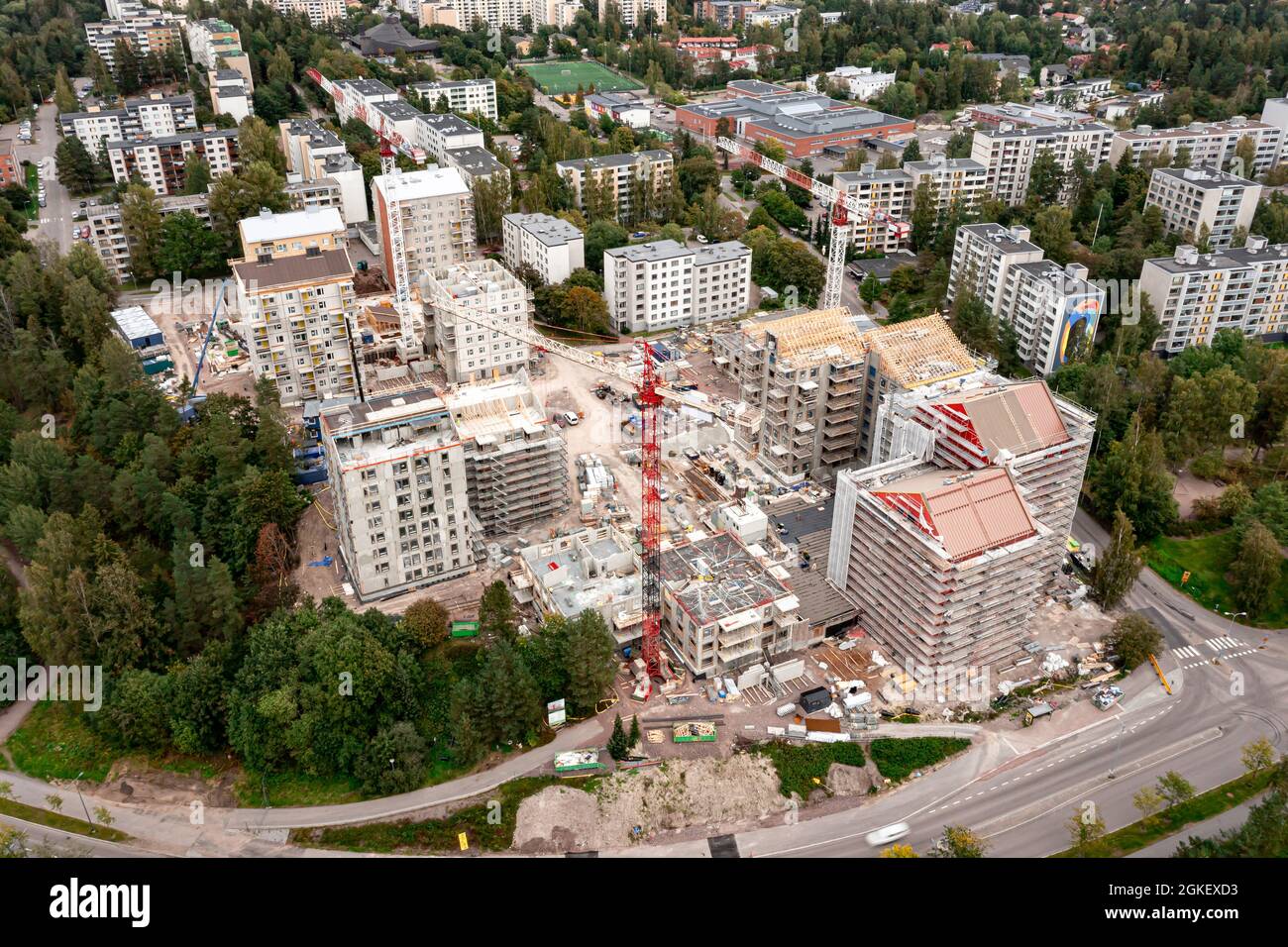 Aerial view of the construction site of the apartment buildings, Espoo ...