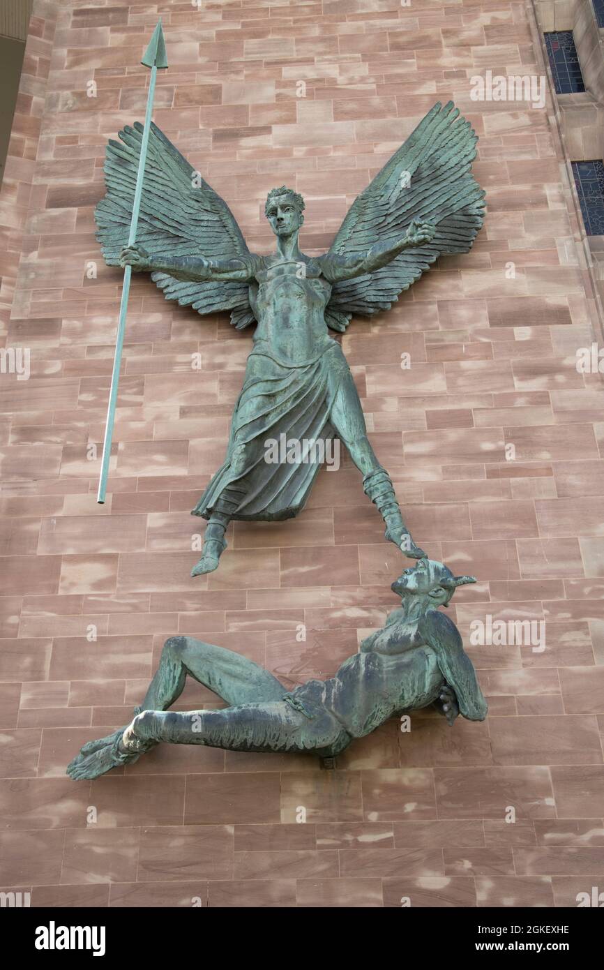 Jacob Epstein's bronze sculpture St Michael's victory over the Devil on ...