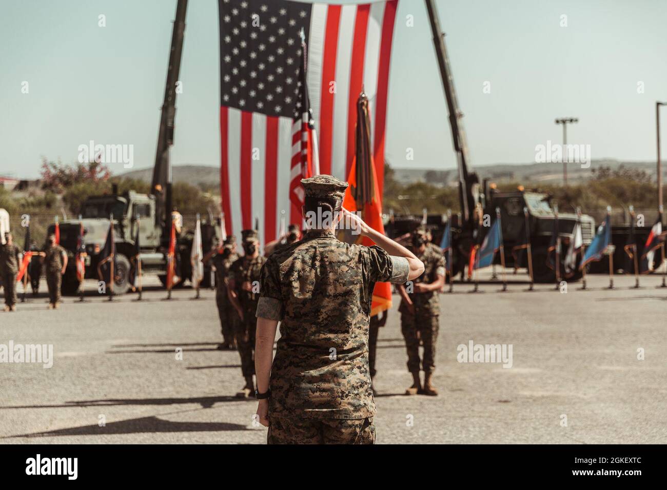 U.S. Marine Corps Lt. Col. Carrie E. Stocker renders a salute during ...